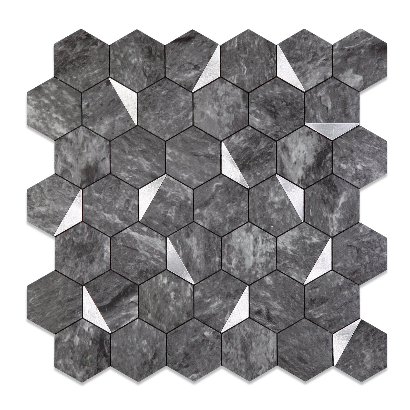 Hexagon Tiles Peel and Stick Backsplash Dark Rock Mixed Metal ...