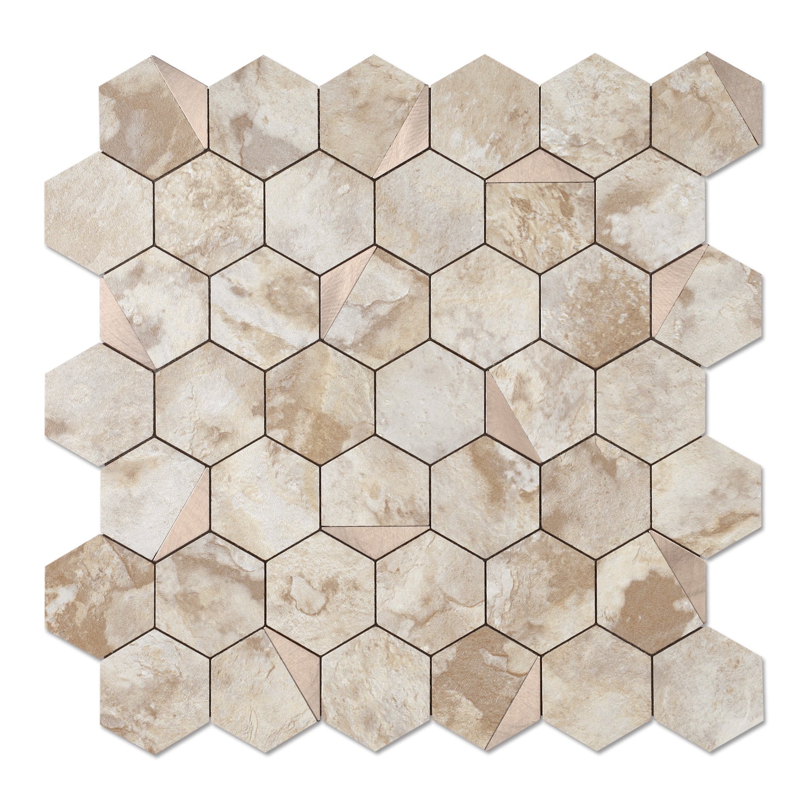 Hexagon Tiles Peel and Stick Backsplash Ecru Beige Marble – Yipscazo Tiles