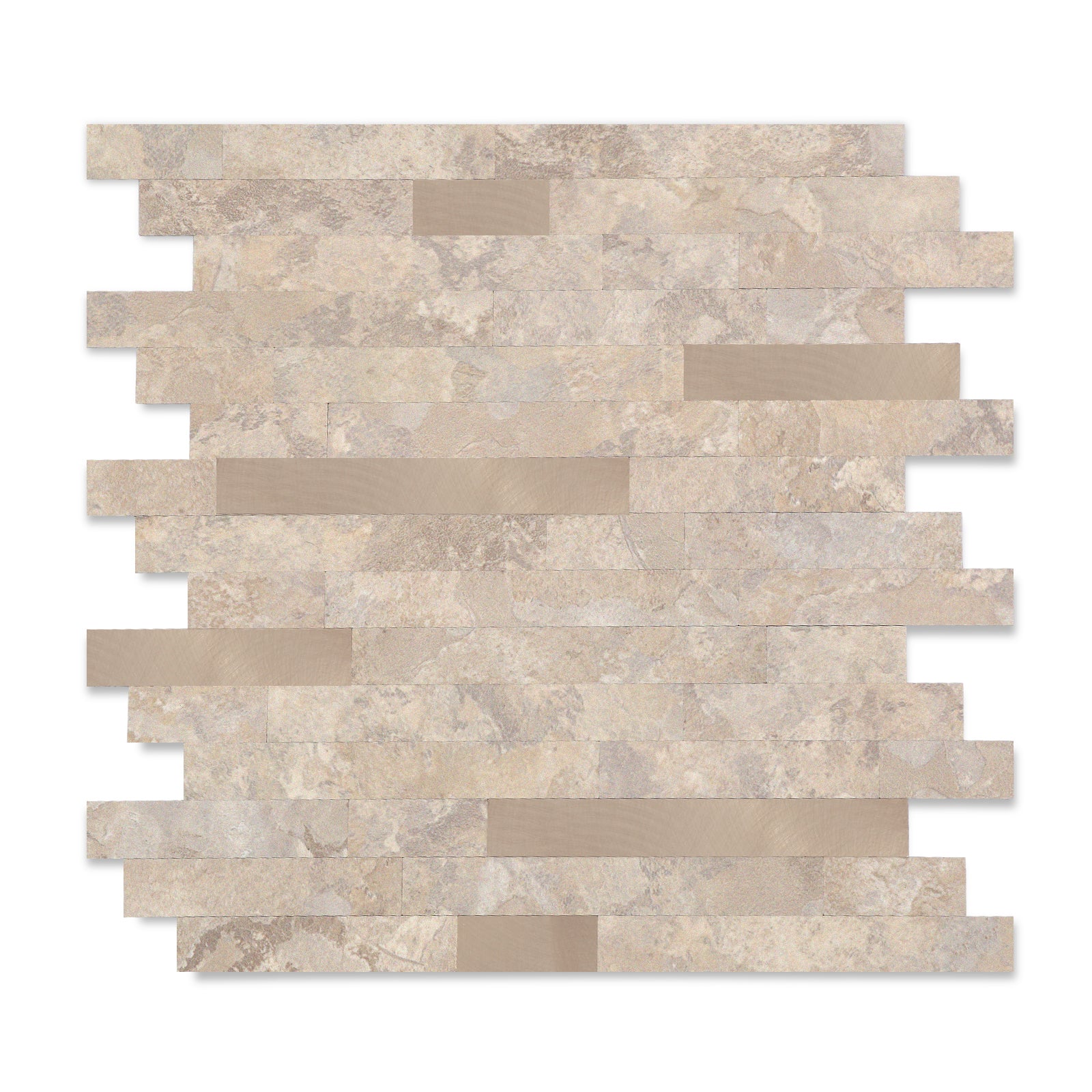 Beige Stone with Gold Metal Peel and Stick Backsplash Linear Blend Tile ...